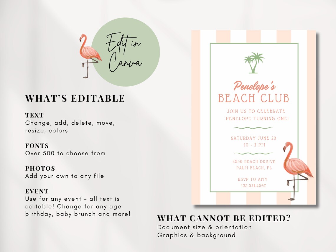 BEACH CLUB Birthday Invitation, Beach Cabana Party Invite, Girls Pool ...