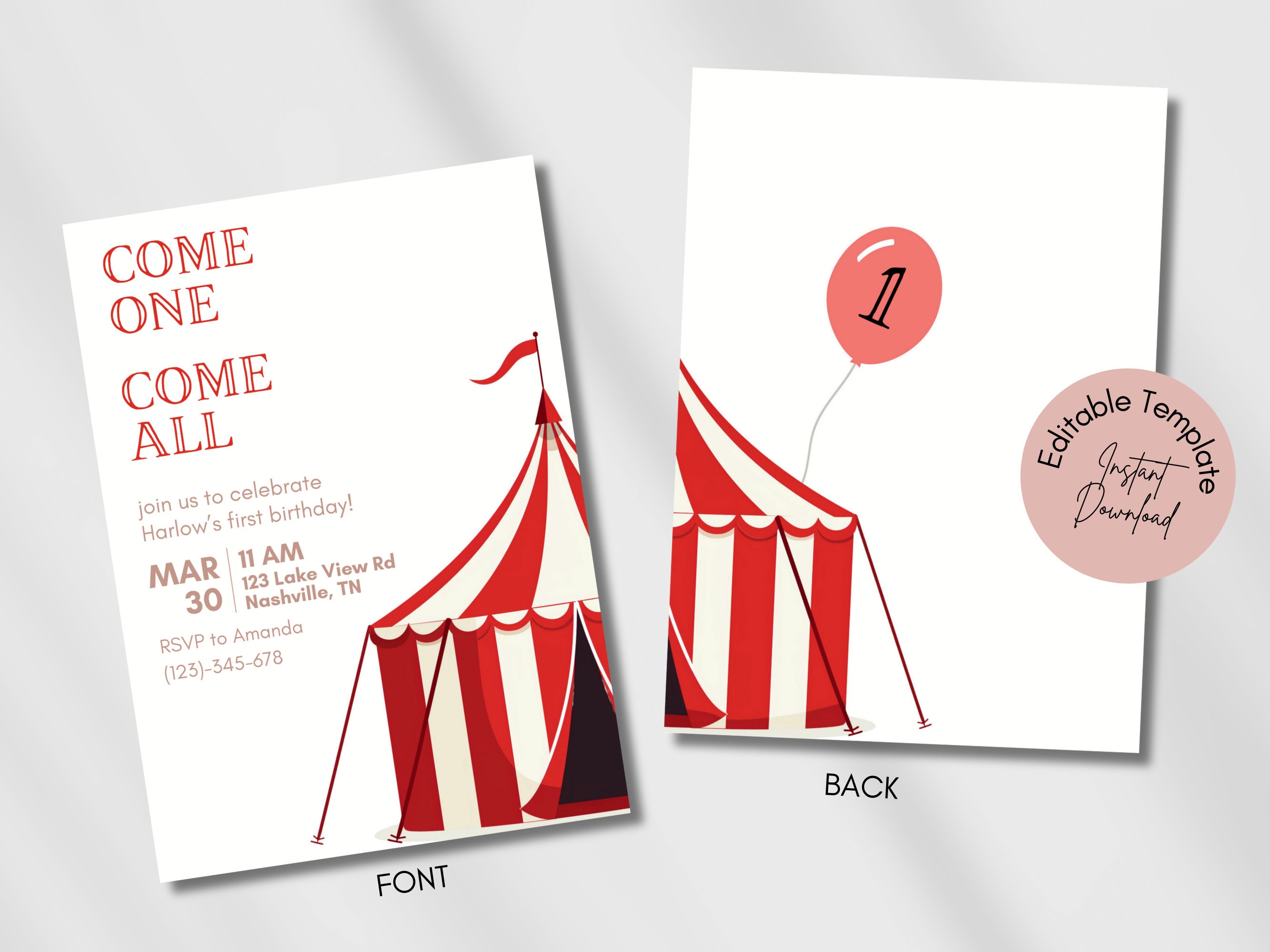 Circus Birthday Party Invitation, ANY AGE, Simple Circus Invite, Come ...
