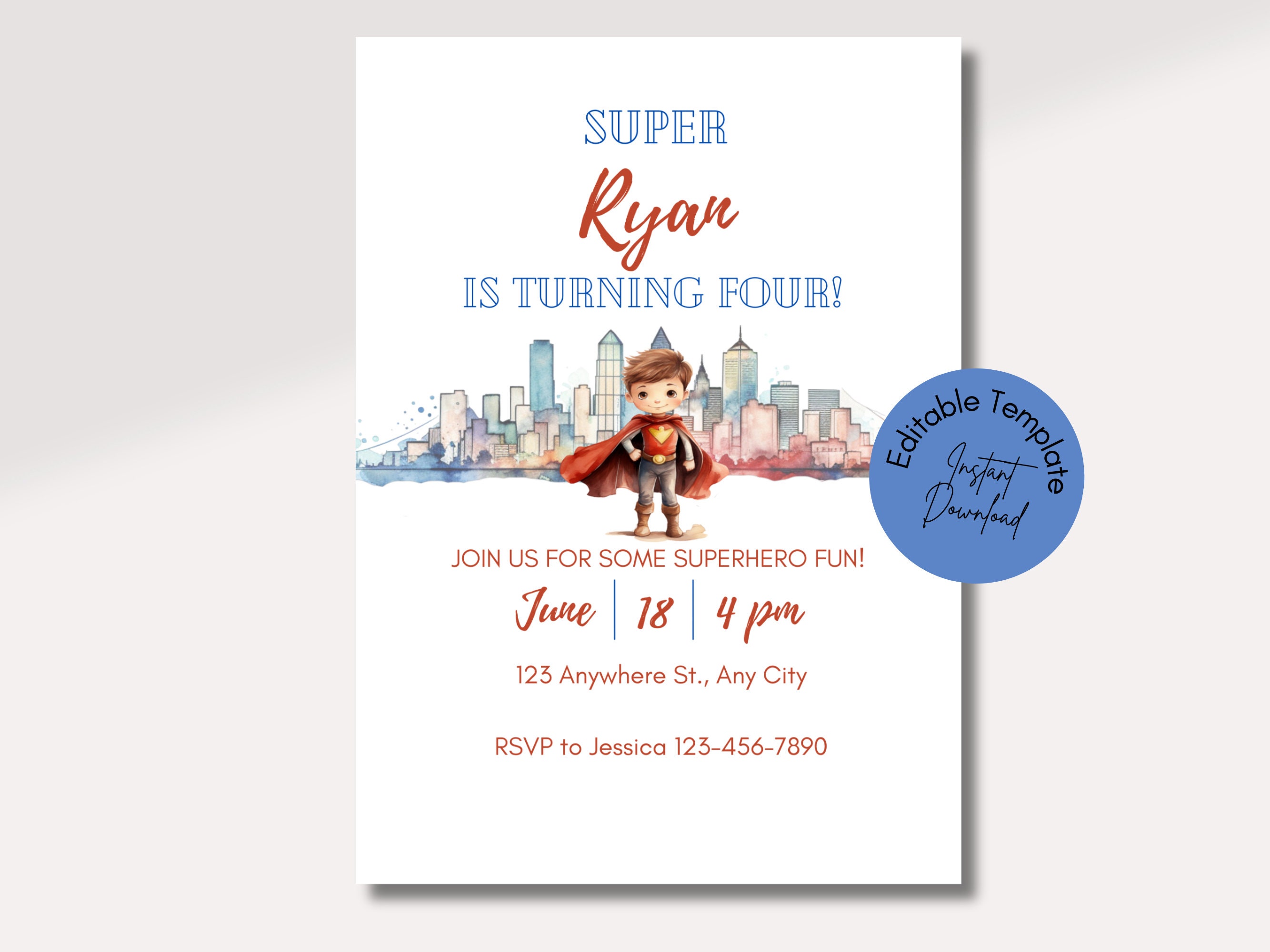 Superhero Photo Invitation, Superhero Birthday, Modern Superhero Party ...