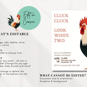 Rooster Birthday Invitation, Minimalist Rooster Birthday Party ...