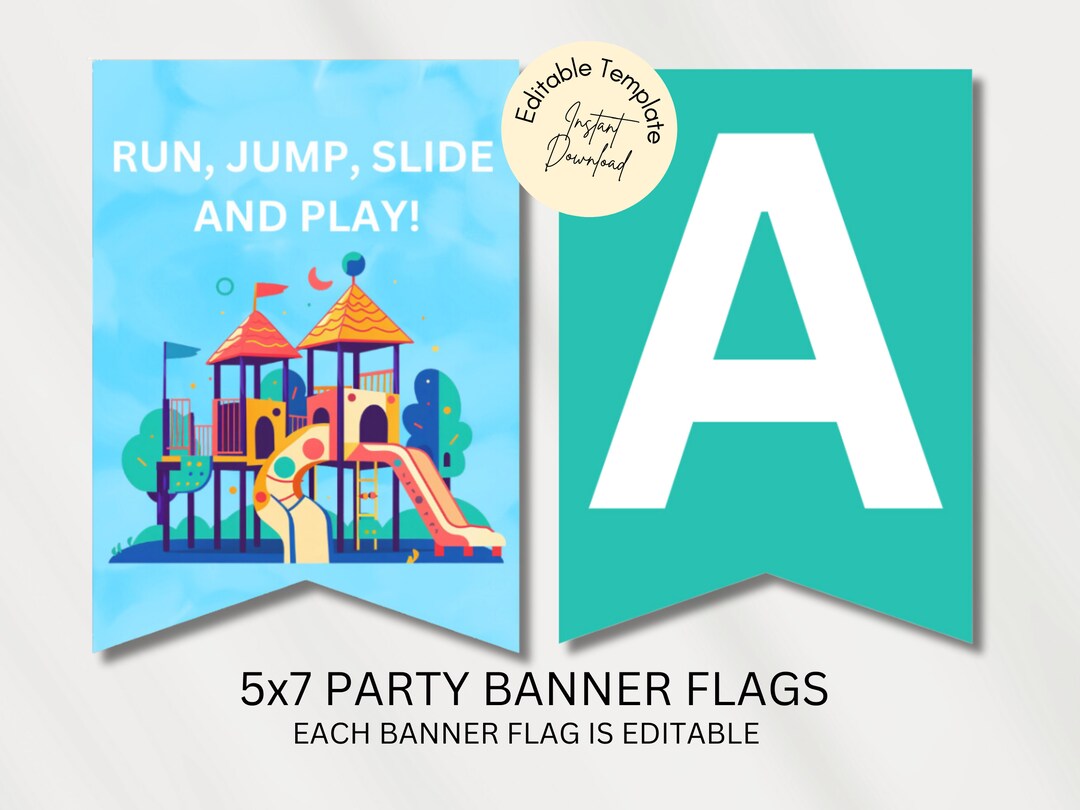 Playground Birthday BANNER, Kids Jump Climb Slide and Play Birthday ...