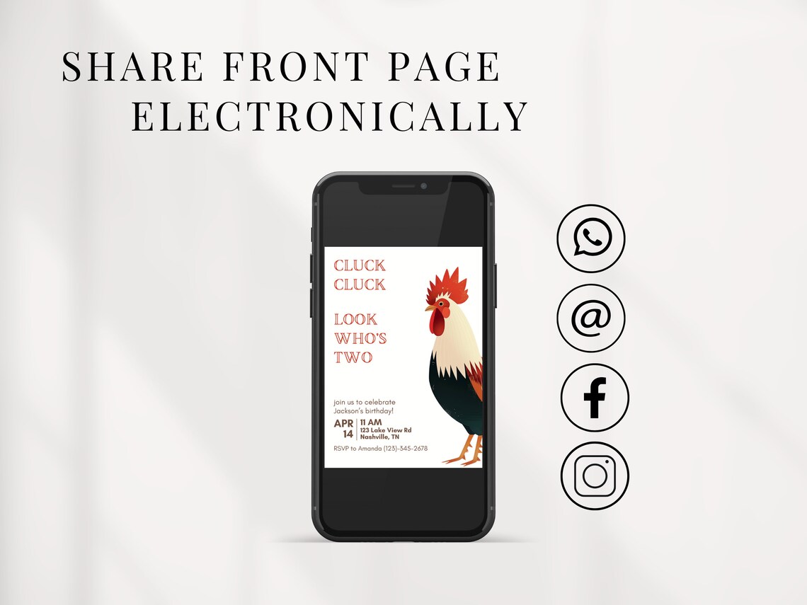 Rooster Birthday Invitation, Minimalist Rooster Birthday Party ...
