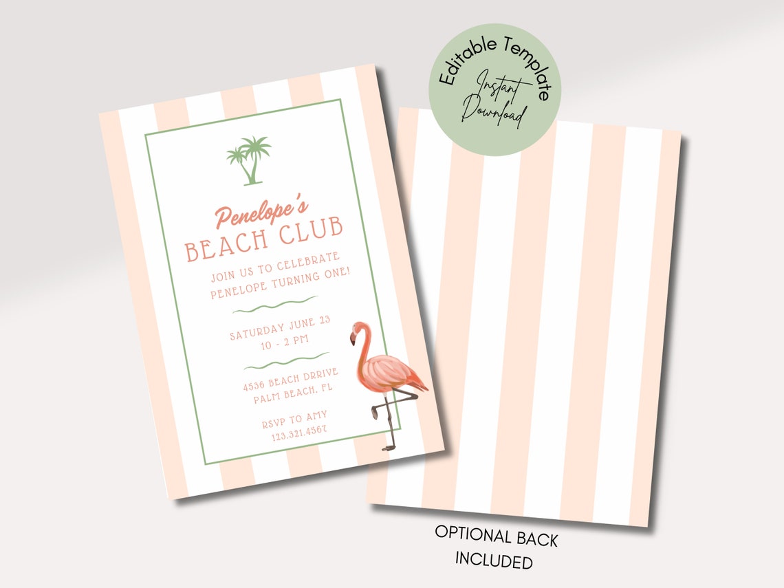 BEACH CLUB Birthday Invitation, Beach Cabana Party Invite, Girls Pool ...