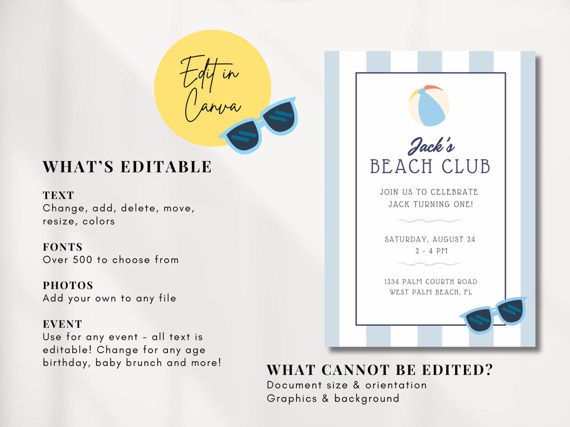 BEACH CLUB Birthday Invitation, Beach Cabana Party Invite, Boys Pool ...