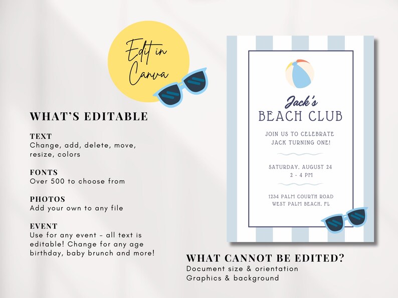 BEACH CLUB Birthday Invitation, Beach Cabana Party Invite, Boys Pool ...