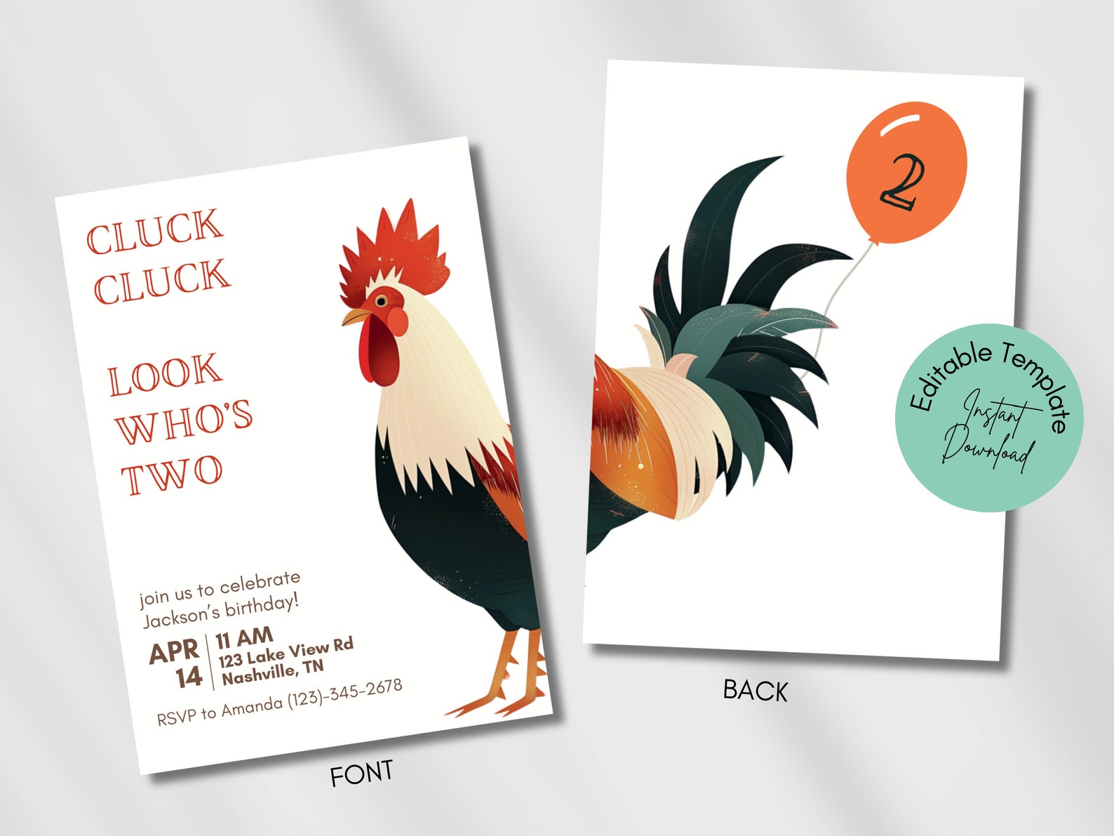Rooster Birthday Invitation, Minimalist Rooster Birthday Party ...