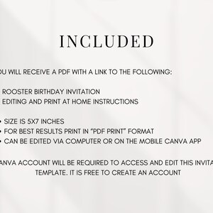 Rooster Birthday Invitation, Minimalist Rooster Birthday Party ...