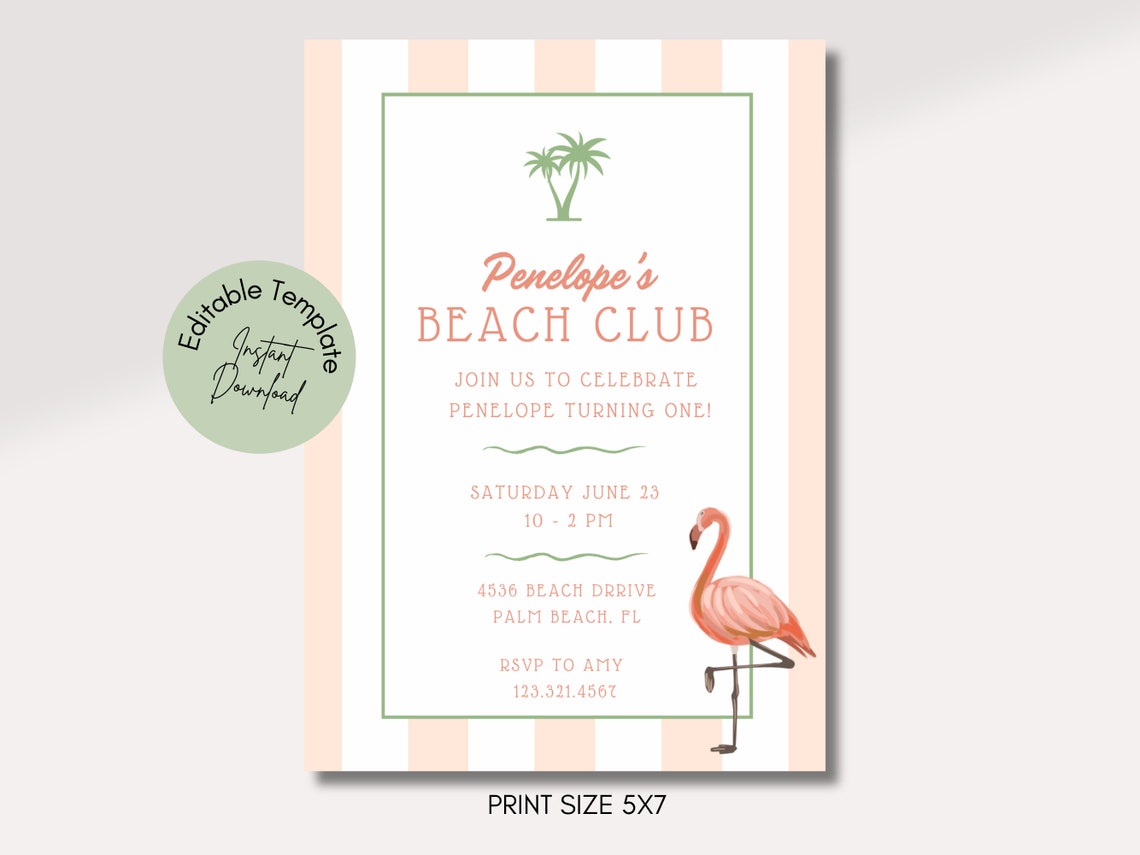 BEACH CLUB Birthday Invitation, Beach Cabana Party Invite, Girls Pool ...