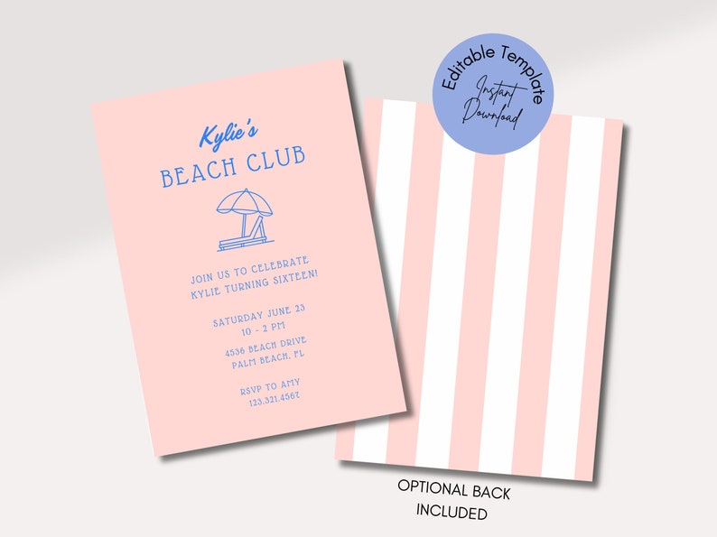 Chic Beach Birthday Invitation, Beach Club Party Invite, Pool Party ...