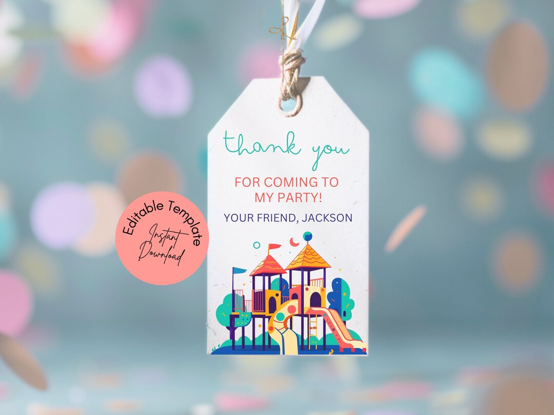 Playground Birthday FAVOR TAG, Kids Jump Climb Slide and Play Birthday ...