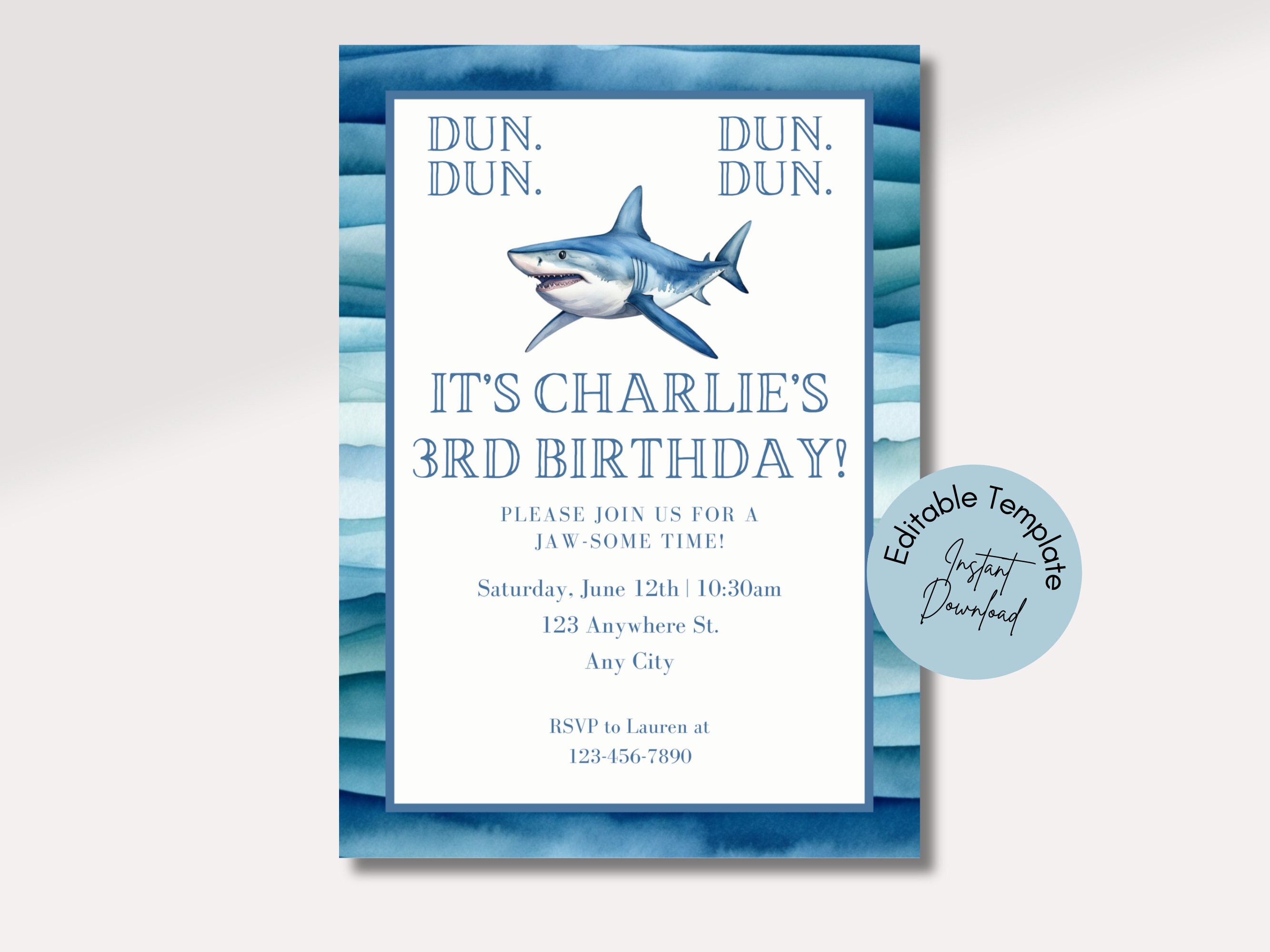 Shark Birthday Invitation, Shark Party Invitations, Shark Theme ...