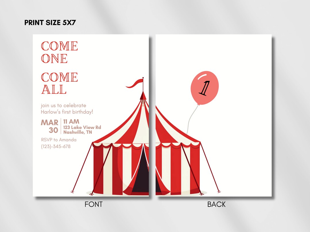 Circus Birthday Party Invitation, ANY AGE, Simple Circus Invite, Come ...