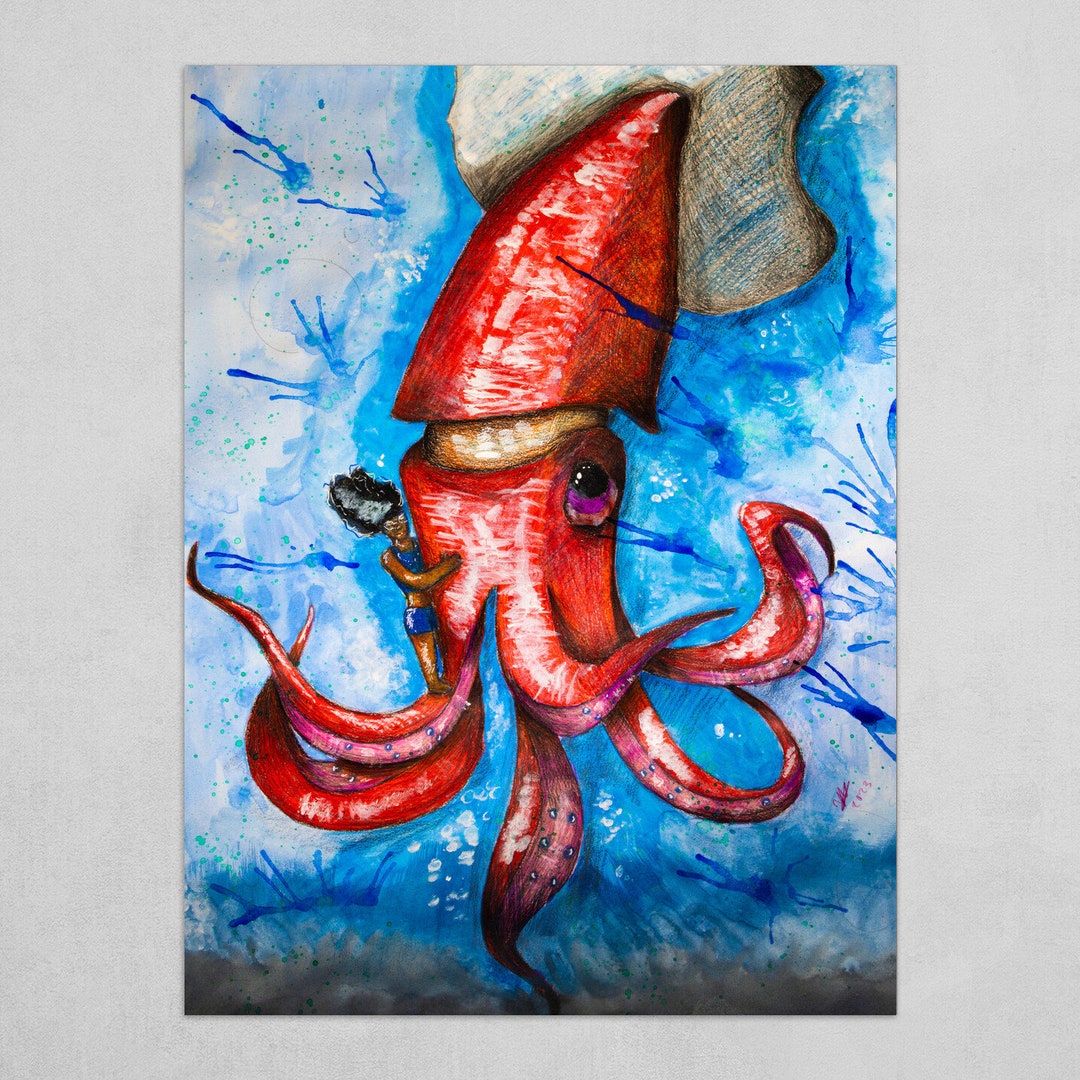 Giant Squid Art Print - Sea Creature Painting - Watercolor - Etsy