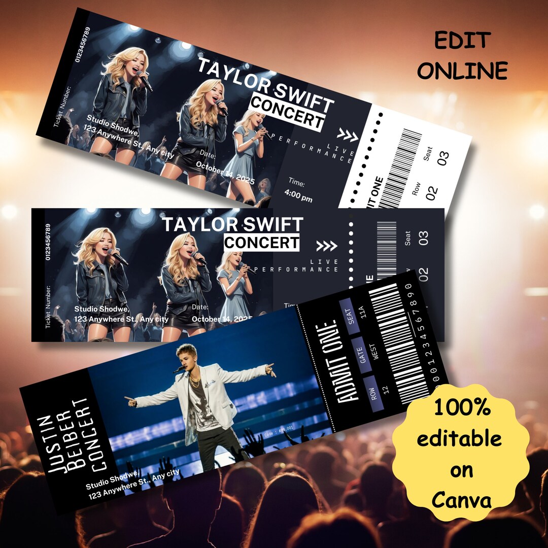 Editable Concert Ticket Canva Template, DIY Concert Ticket, Printable ...
