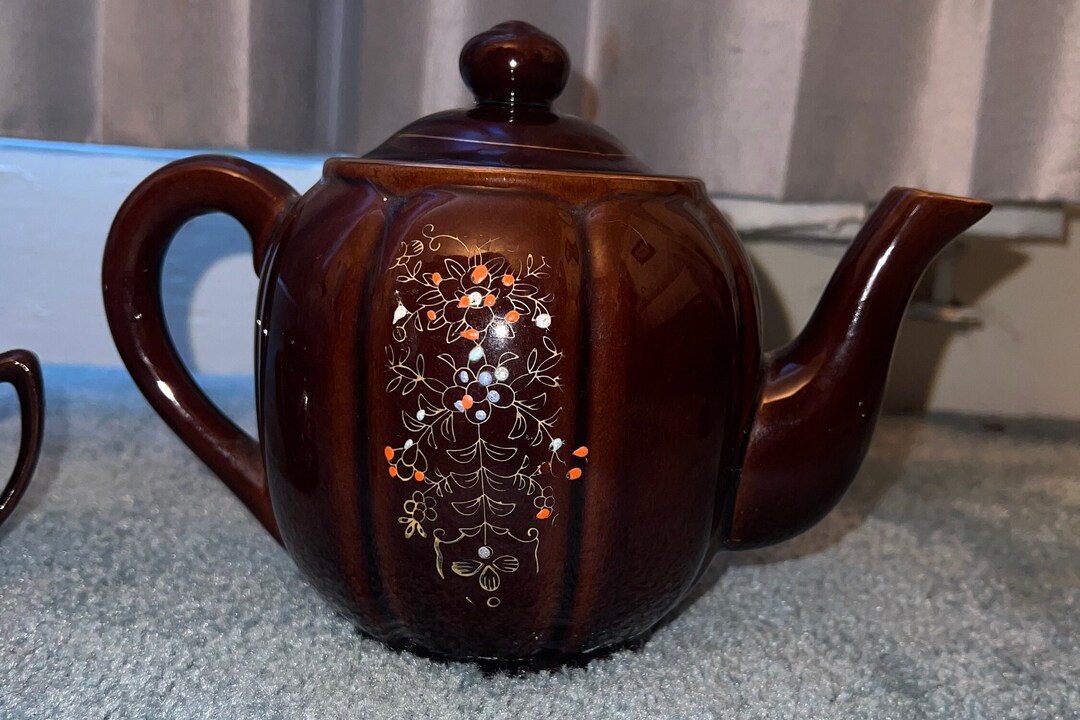 Antique Brown Tea Pot and Creamer - Etsy