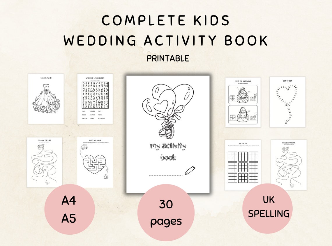 Kids Wedding Activity Book Printable Kids Wedding Activity Reception ...