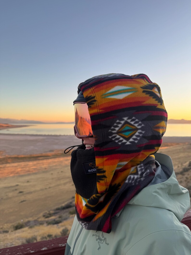 Fleece Ski/snowboard Hood, Over Helmet Balaclava Orange/black - Etsy