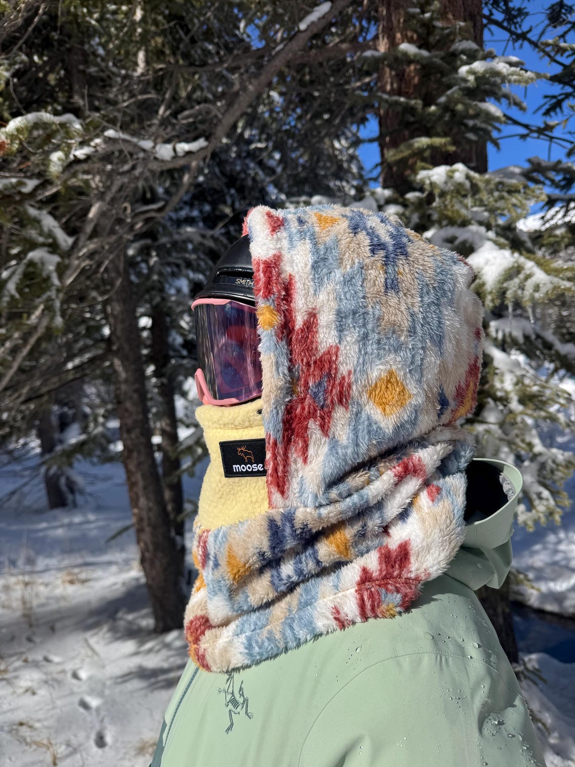 Fleece Ski/snowboard Hood, Over Helmet Balaclava Aztec Sherpa - Etsy