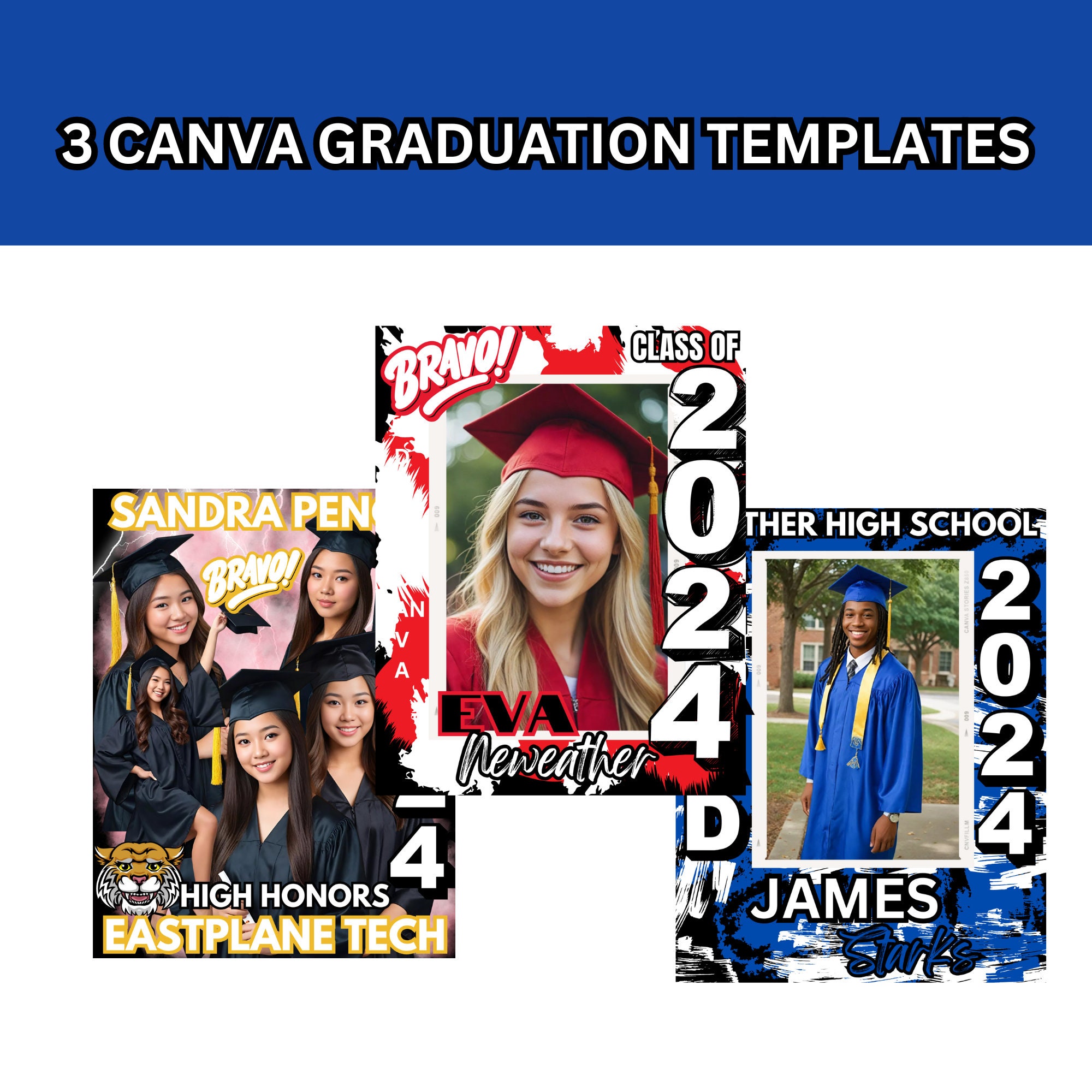 Class of 2024 Graduation Flyers Set ,customizable Canva Templates ...