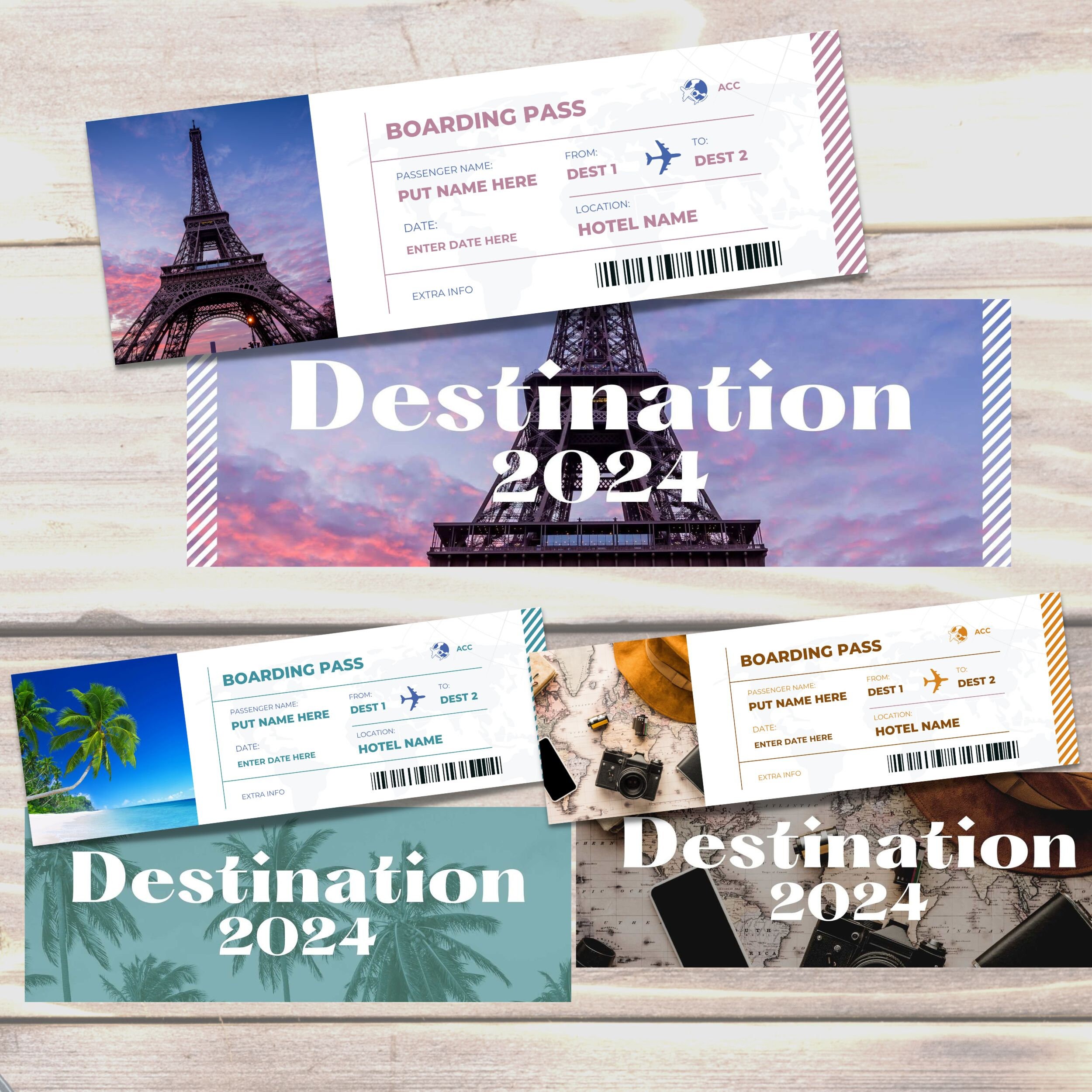 Printable Travel Ticket Bundle - Set of 6 Editable Designs for ...