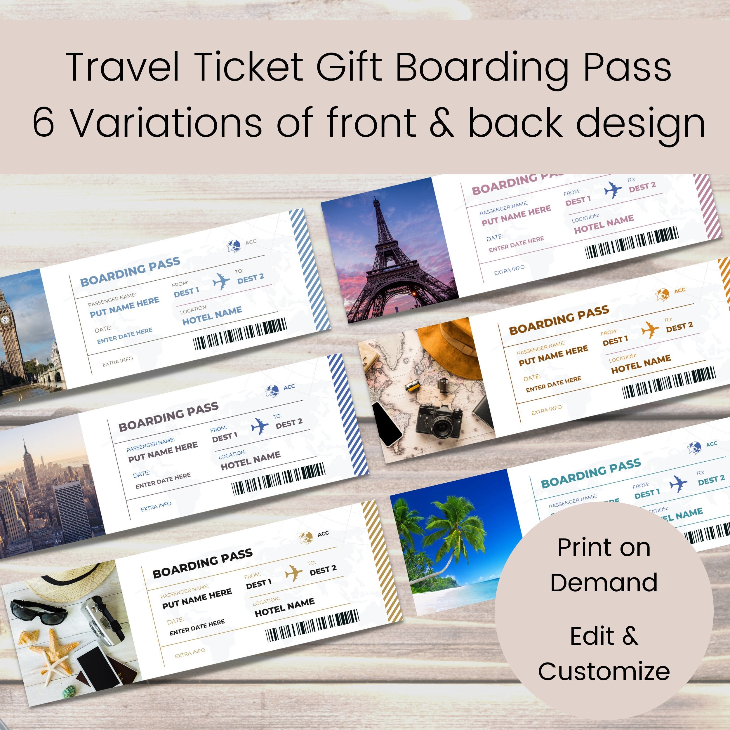 Printable Travel Ticket Bundle - Set of 6 Editable Designs for ...