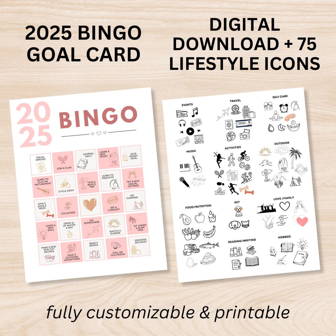 2025 Goal-setting Bingo Card. Digital Download. Customizable Vision ...