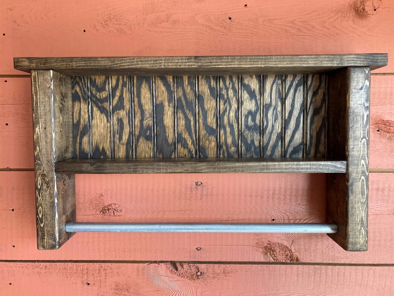 Rustic Wood Towel Rack, Country Farm House, Kitchen Shelf, Bathroom ...