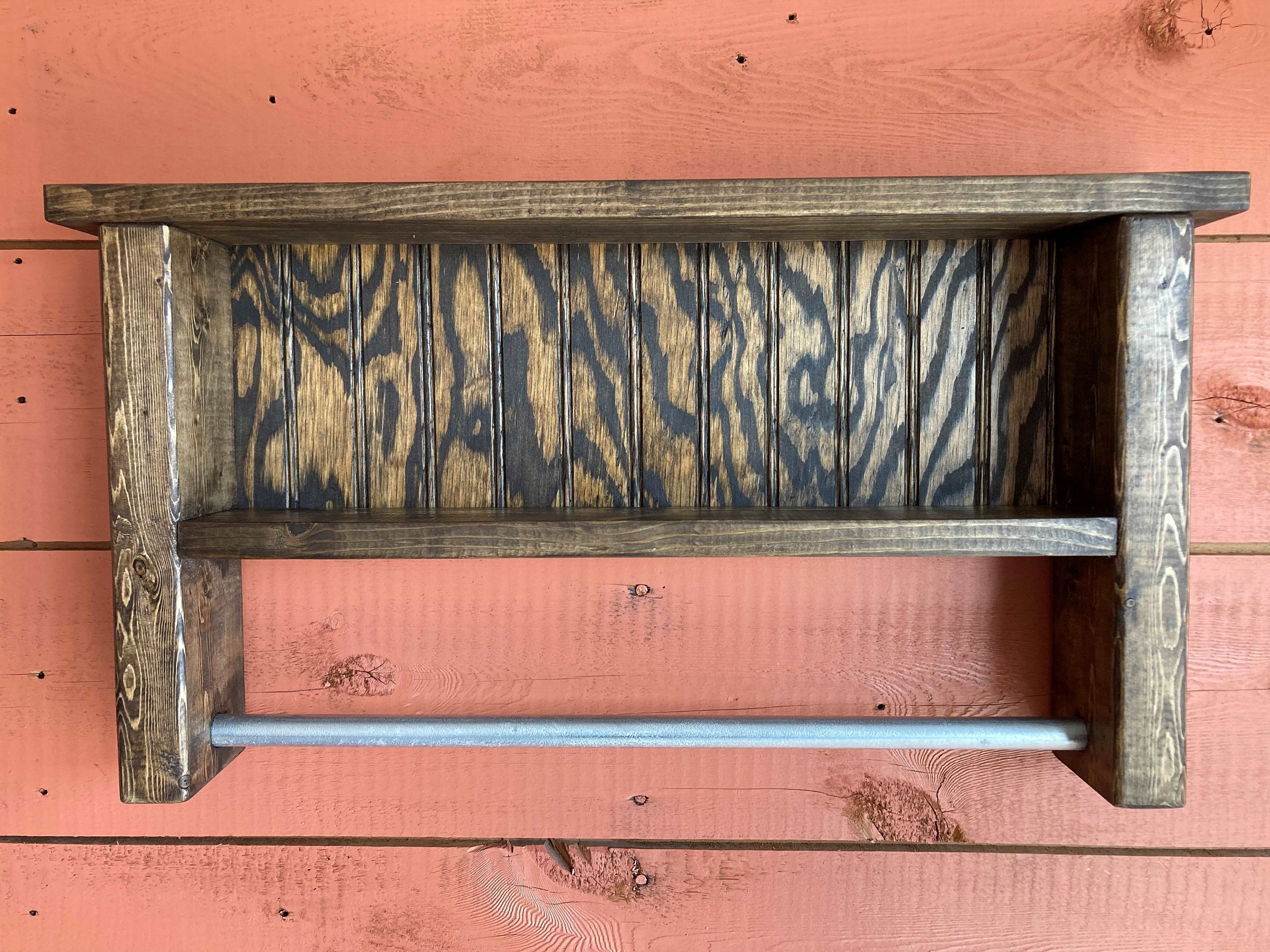 Rustic Wood Towel Rack, Country Farm House, Kitchen Shelf, Bathroom ...