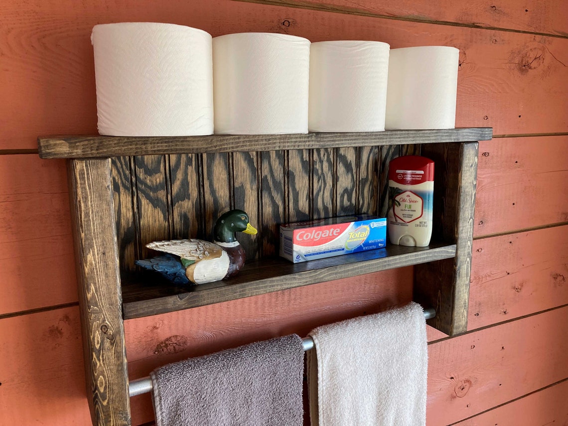 Rustic Wood Towel Rack, Country Farm House, Kitchen Shelf, Bathroom ...