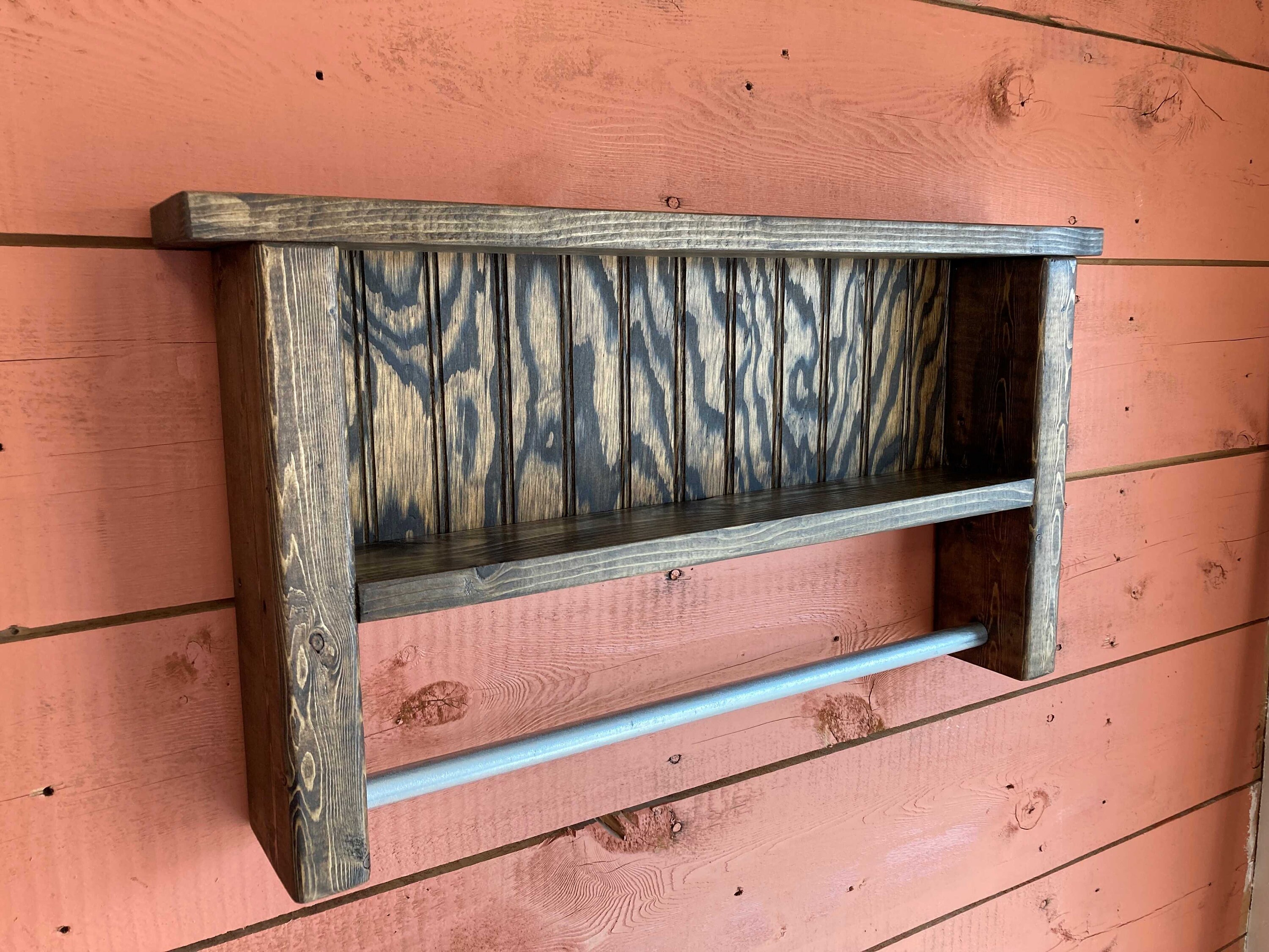 Rustic Wood Towel Rack, Country Farm House, Kitchen Shelf, Bathroom ...