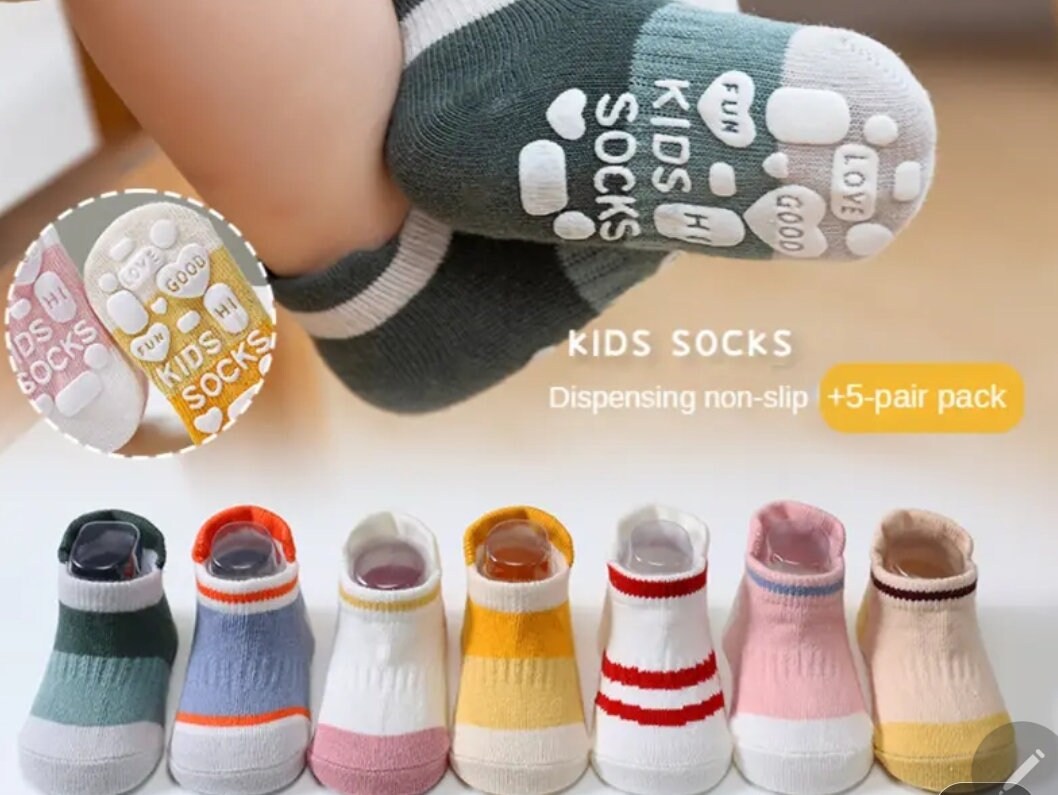 5 Pack Non-slip Gender Neutral Baby Socks - Etsy