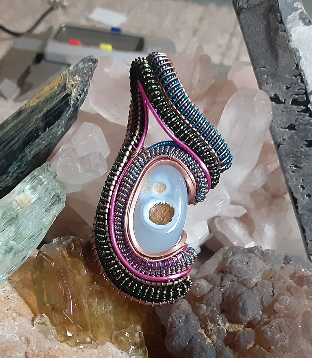 Colored Wire Wrap With Blue Chalcedony - Etsy