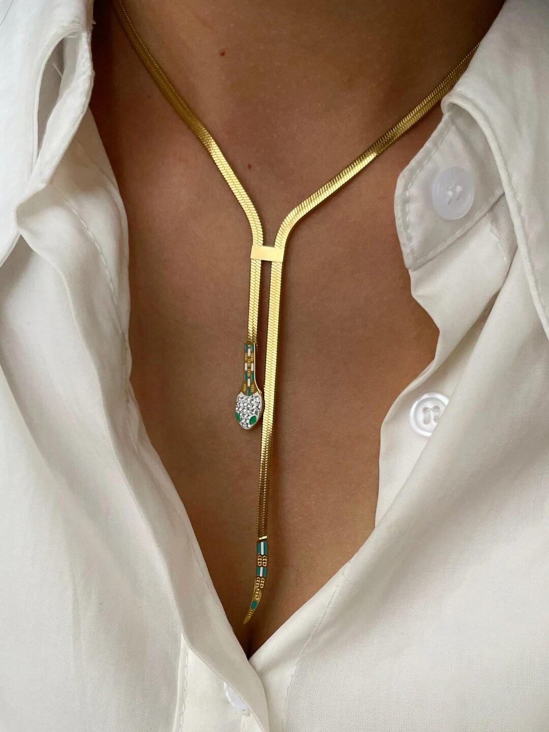 Snake Necklace, Serpenti Necklace, Viper Necklace, 40K Gold Plated, 925 ...