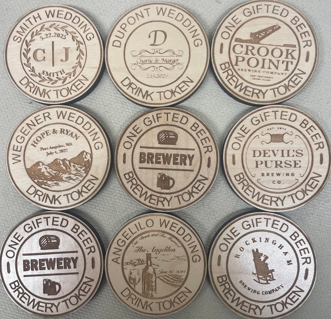 Wooden Drink Token Coins- Weddings, Breweries, Wineries, Events - Etsy