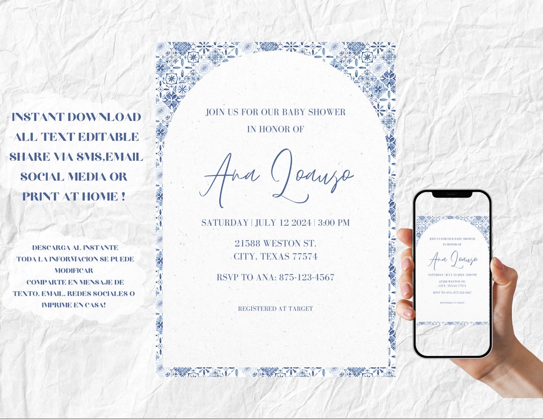 Destination Baby Shower Invitation, Spanish Talavera Pottery Inspired ...