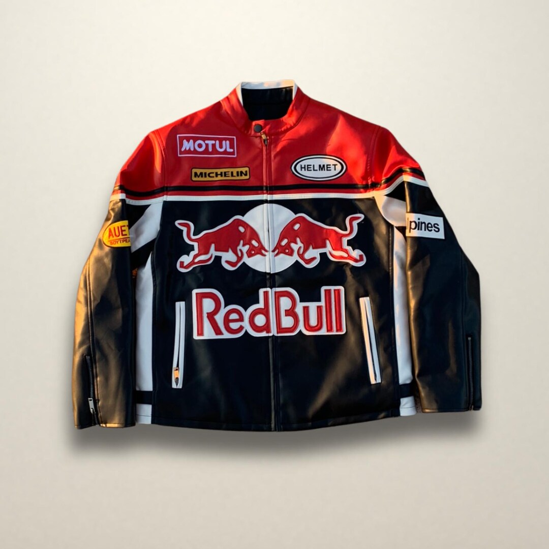 Retro Red Bull Racing Leather Jacket - Red & Black - Etsy