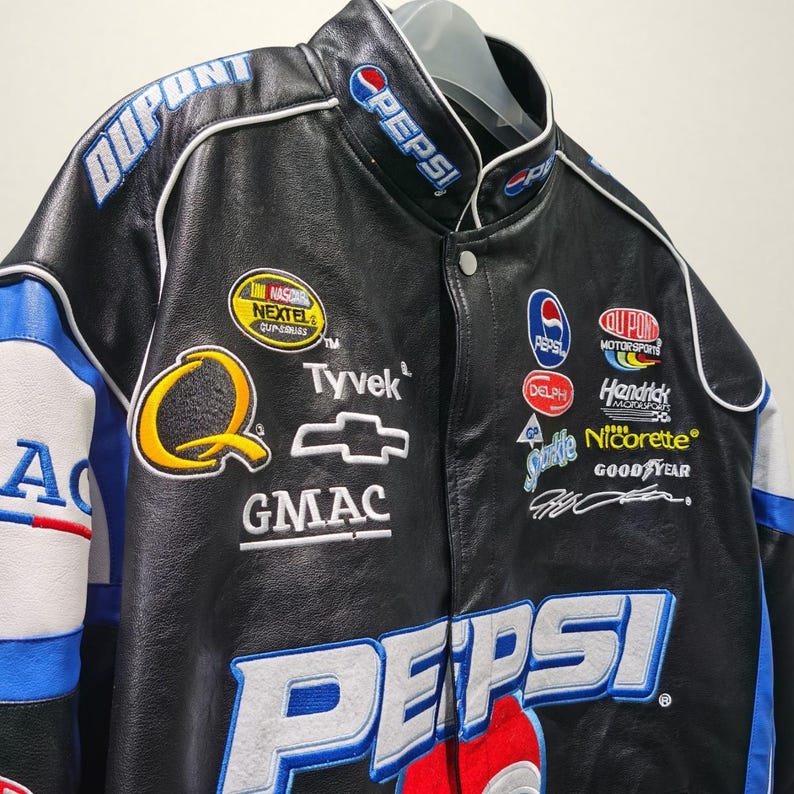 Vintage Pepsi Racing Jacket – Black NASCAR Leather Bomber – Jeff Gordon ...
