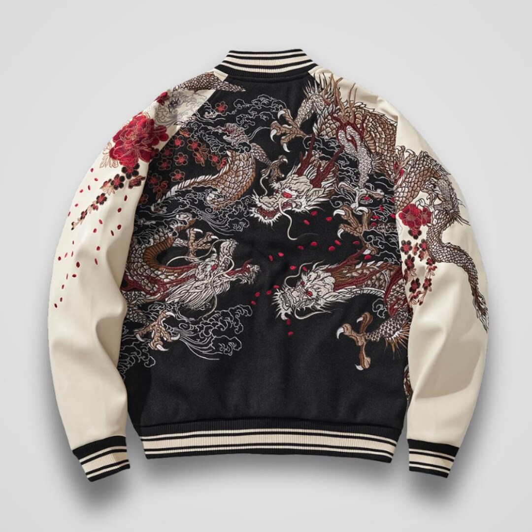 Sukajan Dragon Bomber – Japanese Dragons & Sakura Embroidered Jacket - Etsy
