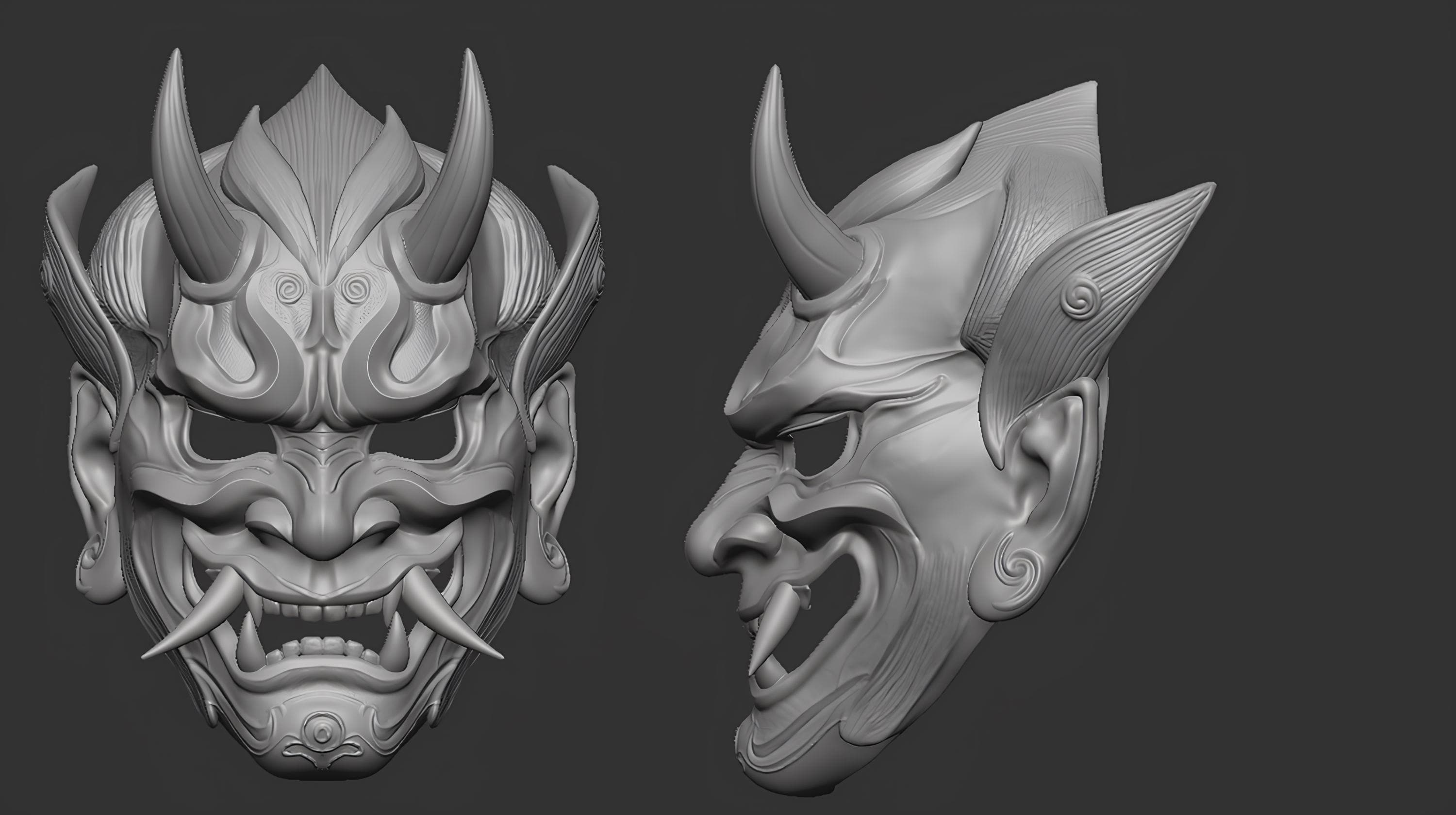 Dark Samurai Oni Mask - Digital STL File for 3D Printing - Hannya ...