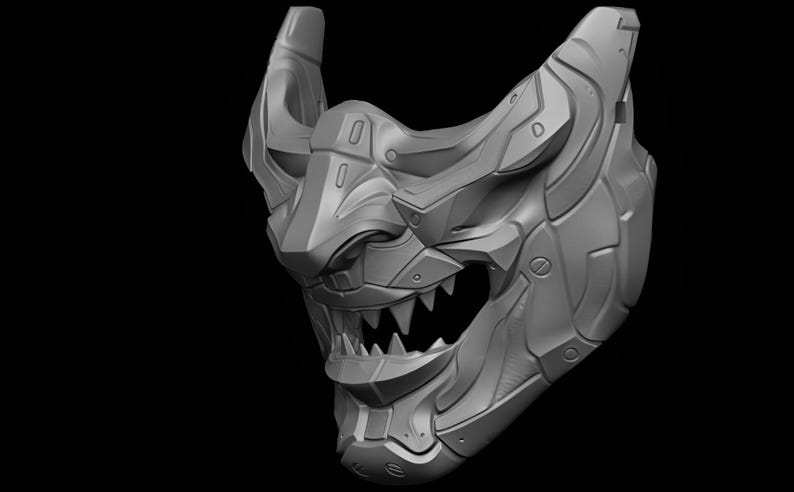 3D Printable Mecha Oni Mask: Cyberpunk Samurai Armor STL (digital File ...