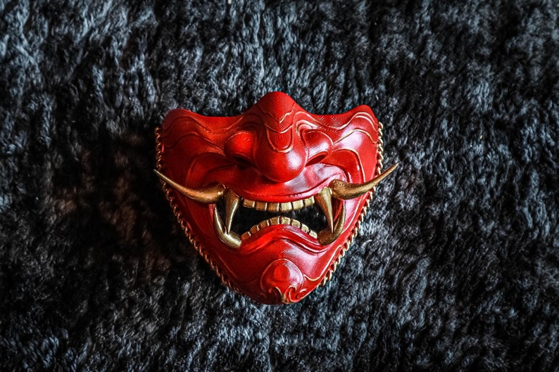 Red Dragon Samurai Mask Oni Mask Japanese Armor Mempo Mask Hannya ...