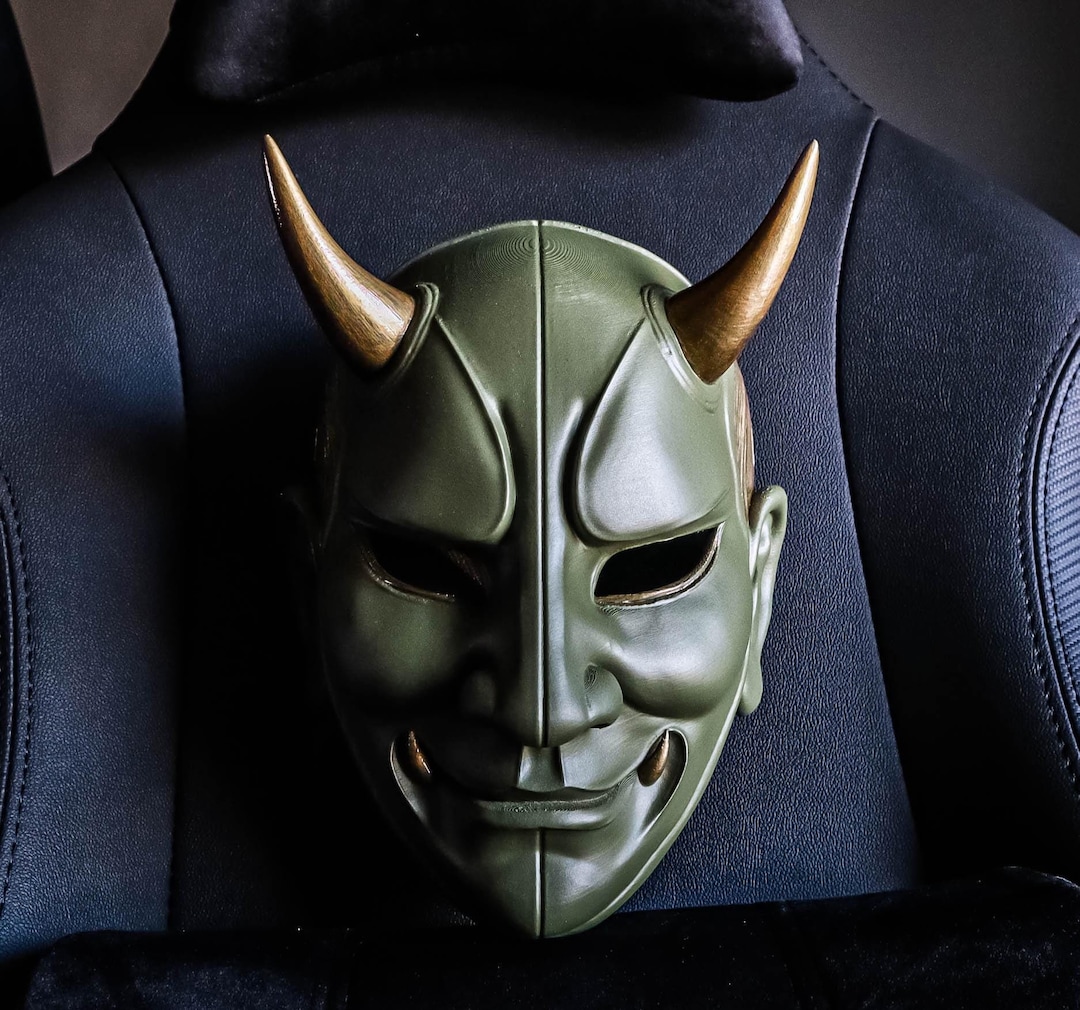 Emerald Fury Handcrafted Japanese Oni Demon Mask - Traditional Yokai ...