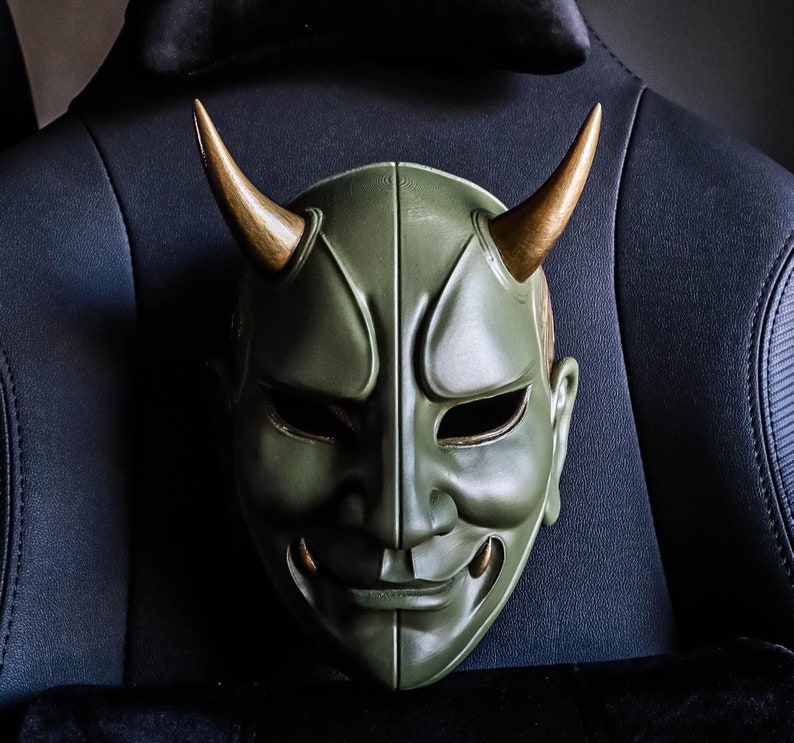 Emerald Fury Handcrafted Japanese Oni Demon Mask Traditional Yokai Wall ...