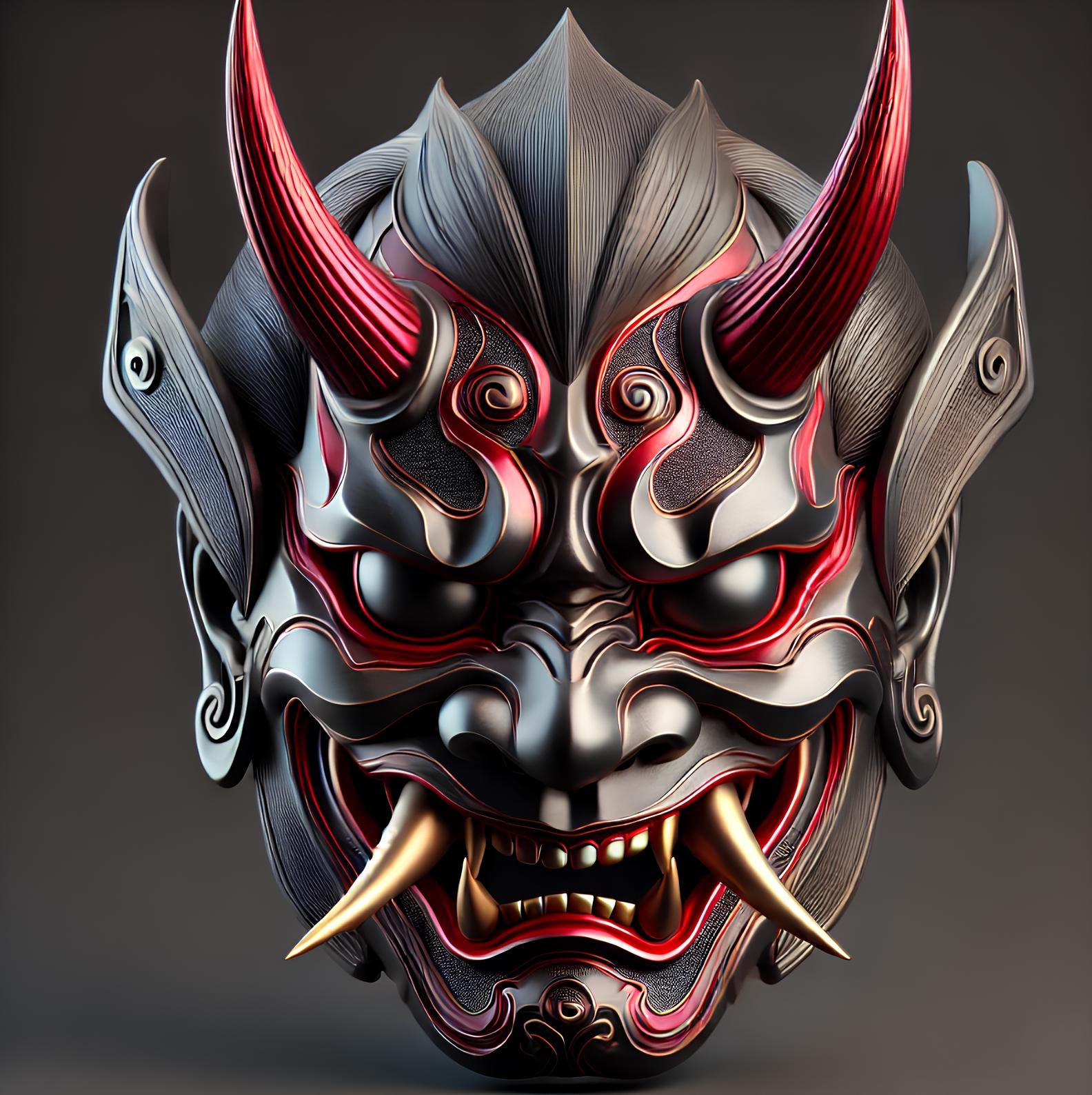 Dark Samurai Oni Mask - Digital STL File for 3D Printing - Hannya ...