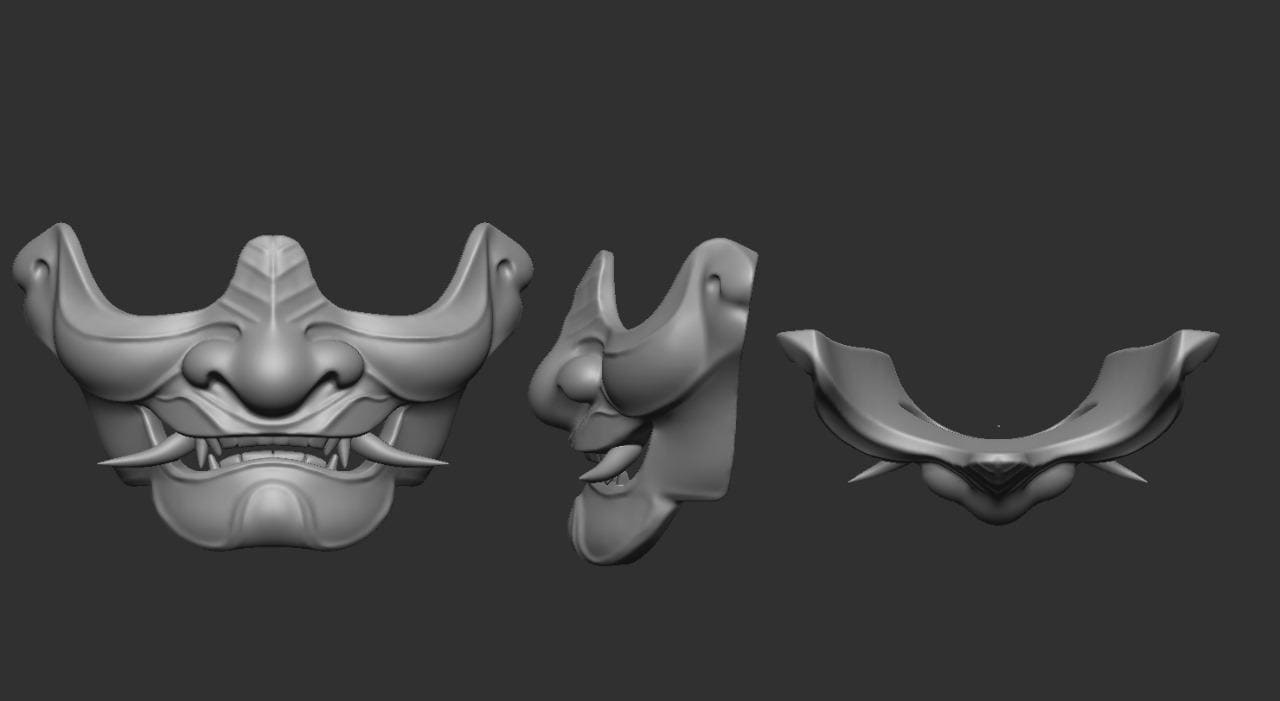 Half Face Japanese Oni Samurai Mask Stl File for 3D Print - Hannya ...
