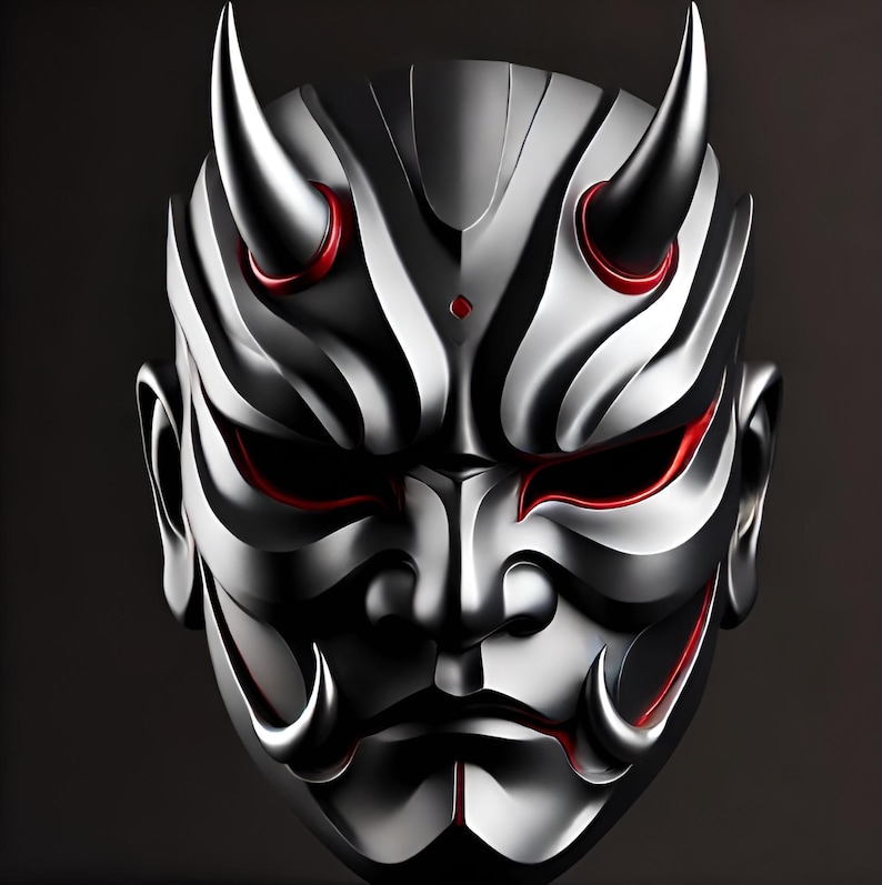 Oni Silver Blood Mask - STL File for 3D Printing | Samurai Demon Mask ...