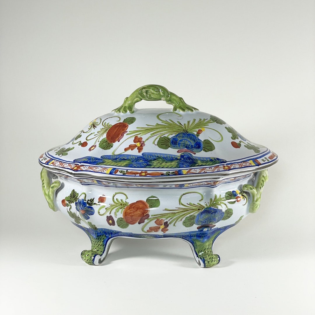 Vintage Faenza Garofano Blue Carnation Pattern, Oval Soup Tureen With ...