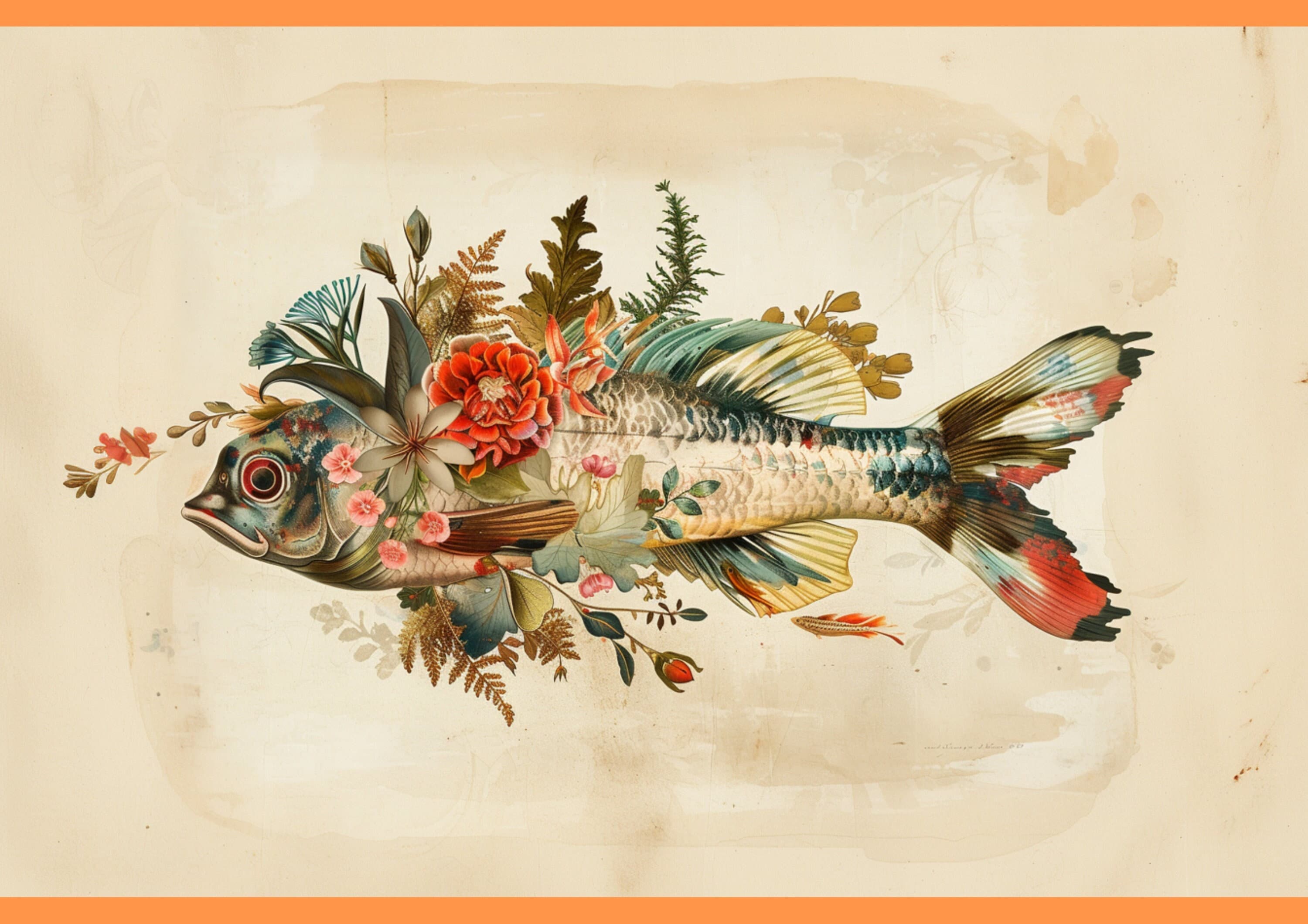 19th Century Style Fish and Botanicals, Wildlife, Flora and Fauna ...