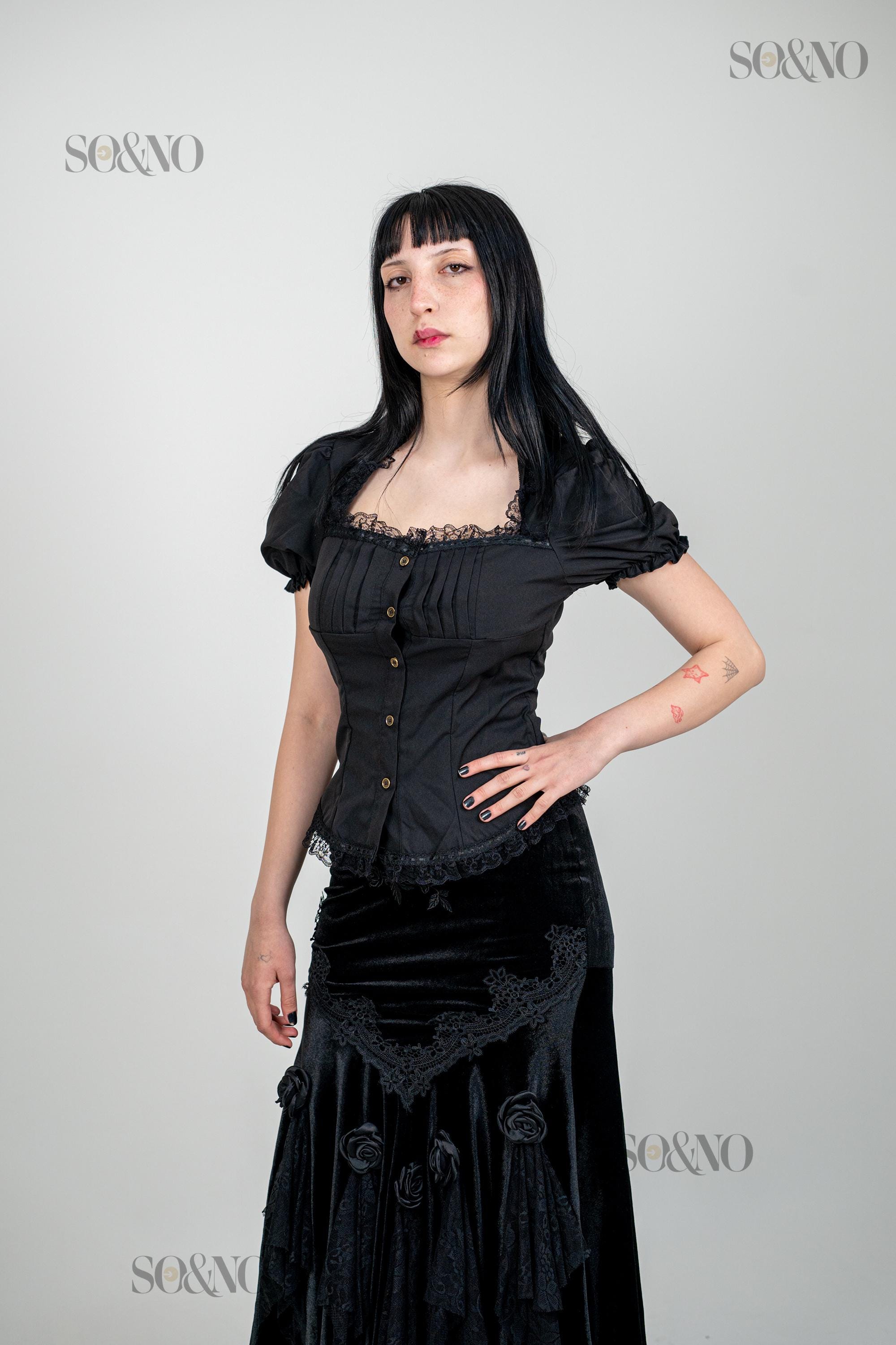 Black Gothic Blouse Victorian Top ,lace Trim Blouse, Puff Sleeve Top ...