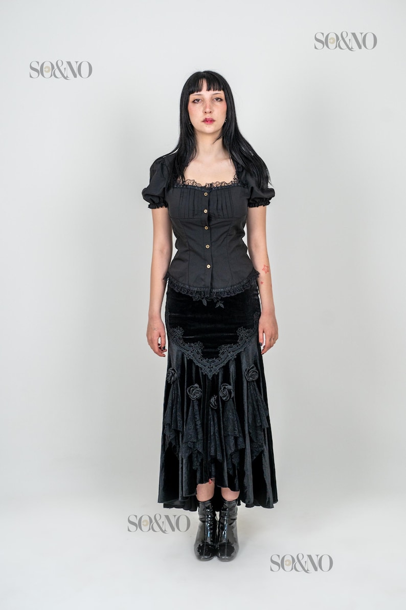 Black Gothic Blouse Victorian Top ,lace Trim Blouse, Puff Sleeve Top ...